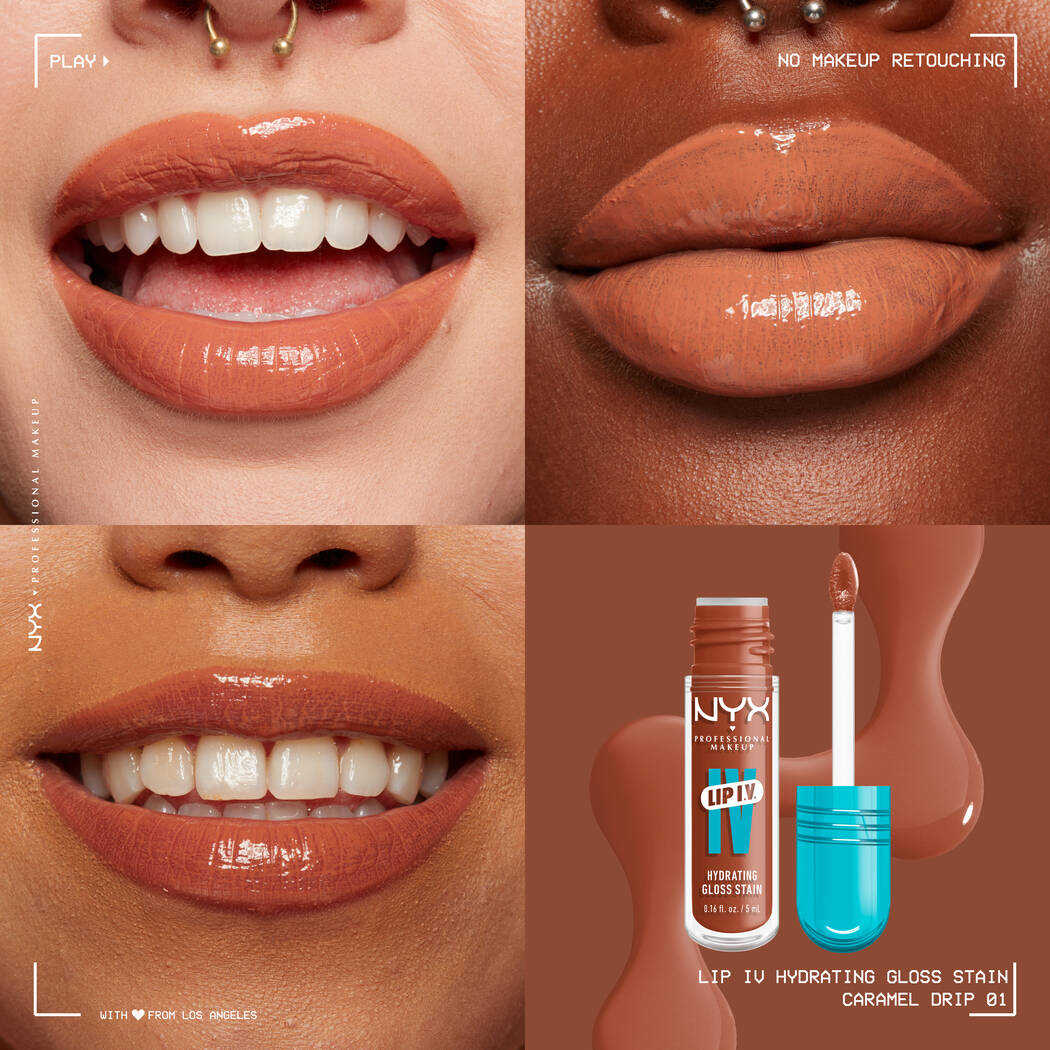 NYX Lip I.V. Hydrating Lip Gloss Stain - 01 - Caramel Drip, 03 - Splash ...